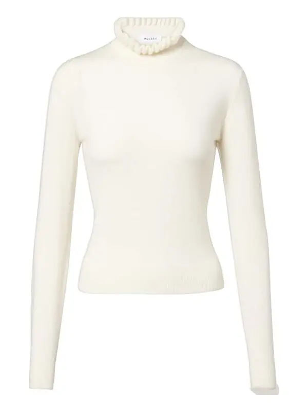 Alexander McQueen Scalloped Wool-blend Turtleneck Sweater - White
