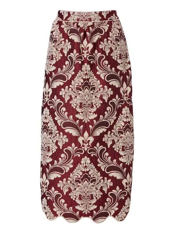Farm Rio Floral Jacquard Midi Skirt - Red