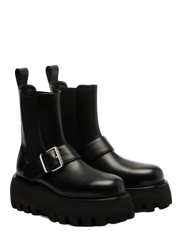 Alexander McQueen Sofa Buckle Leather Ankle Boots - Black