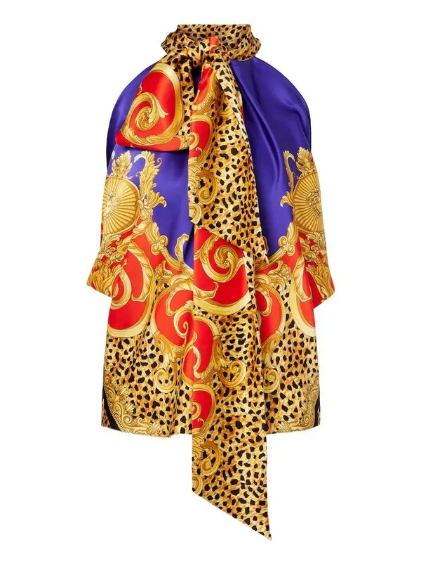 Versace Bow-detail Printed Silk Satin Top - Multicoloured