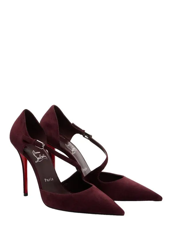 CHRISTIAN LOUBOUTIN Miss Ziggyta 100 Suede Pumps - Burgundy