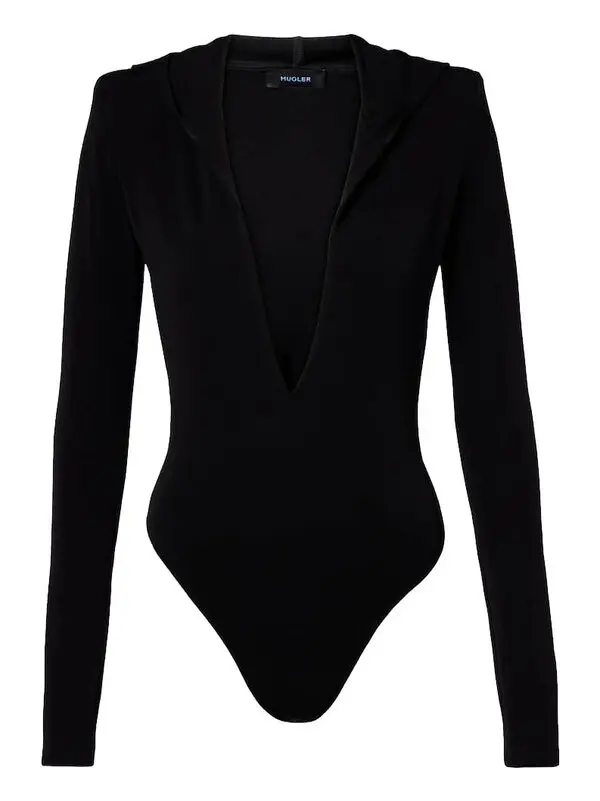 MUGLER Hooded Jersey Bodysuit - Black