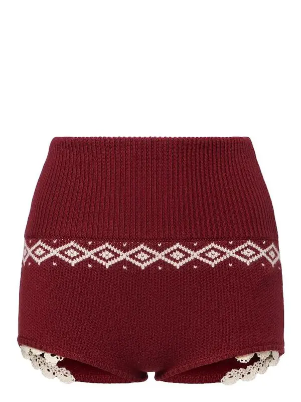 Magda Butrym Lace-trimmed Wool Jacquard Shorts - Burgundy