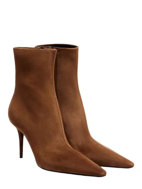 Saint Laurent Ashley 90 Suede Ankle Boots - Brown