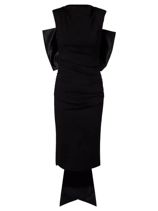 Dorothee Schumacher Bow-detail Ruched Satin-trimmed Midi Dress - Black