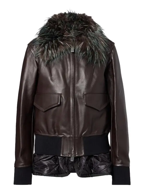 Sacai Two-piece Leather Jacket - Brown