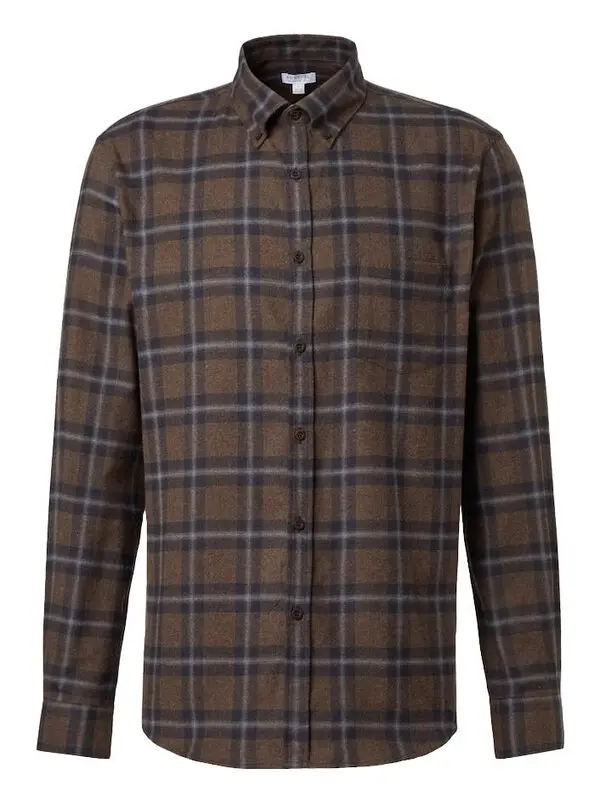 Sunspel Checked Cotton Flannel Shirt - Brown