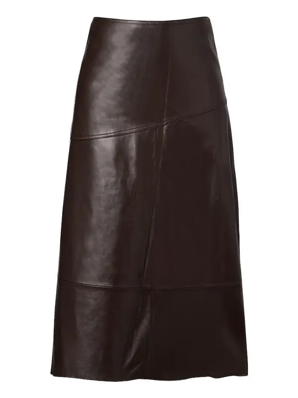 YVES SALOMON Leather Midi Skirt - Brown