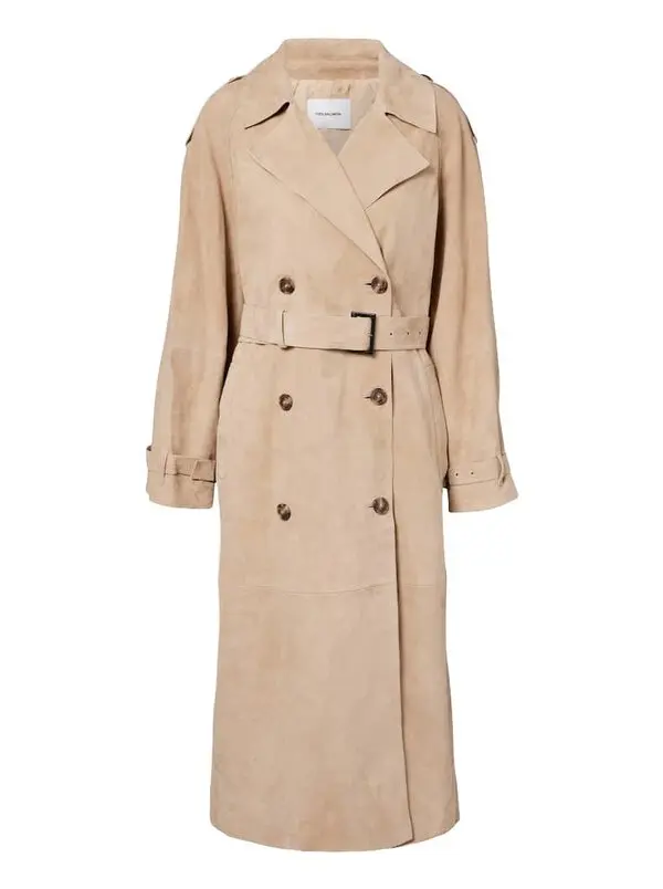 YVES SALOMON Suede Trench Coat - Beige