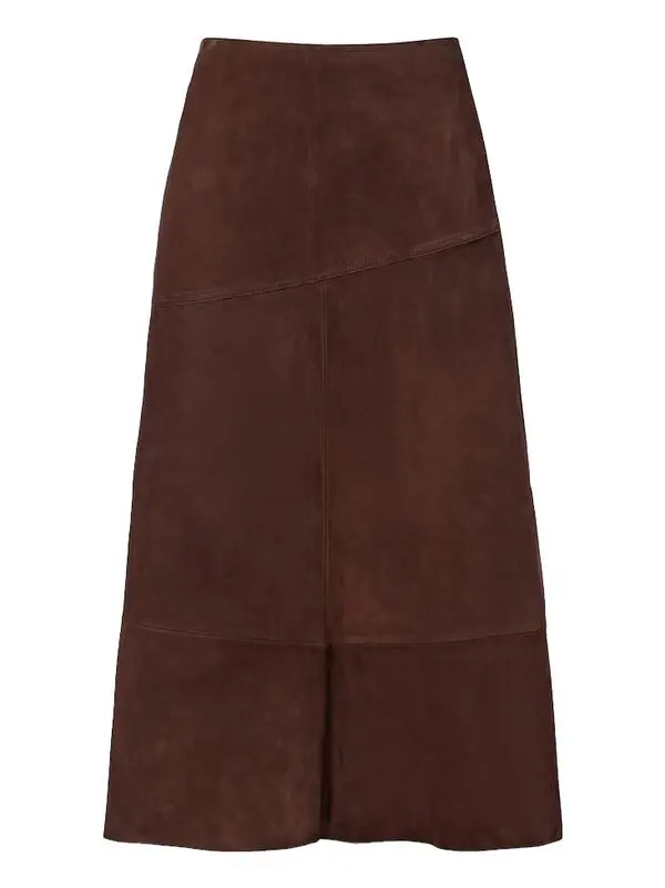 YVES SALOMON Suede Midi Skirt - Brown