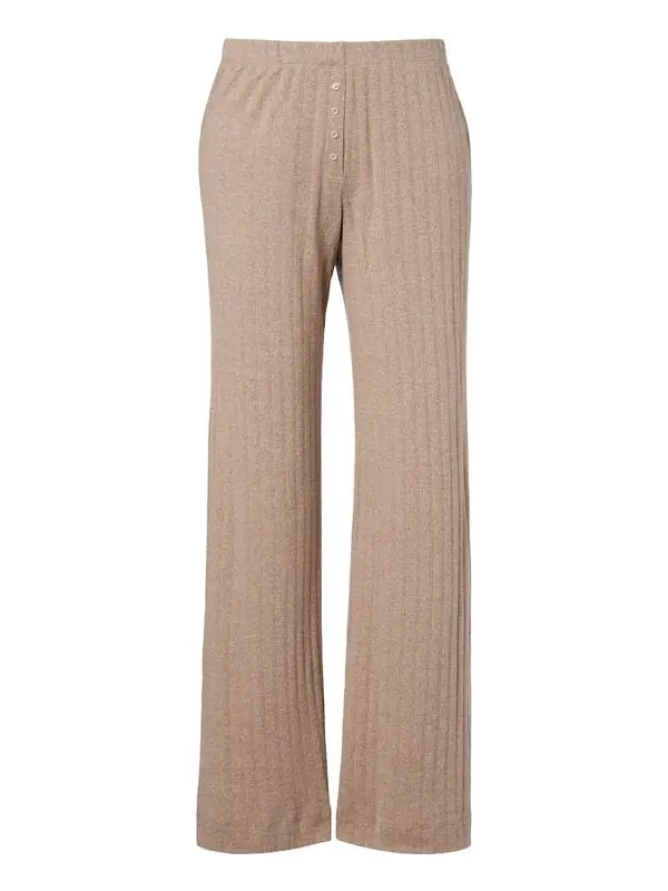 LESET Pointelle Cotton Wide-leg Pants - Beige