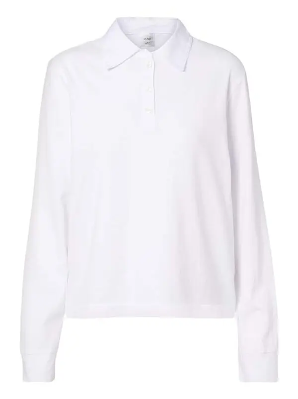 LESET Margo Cotton Jersey Polo Sweater - White