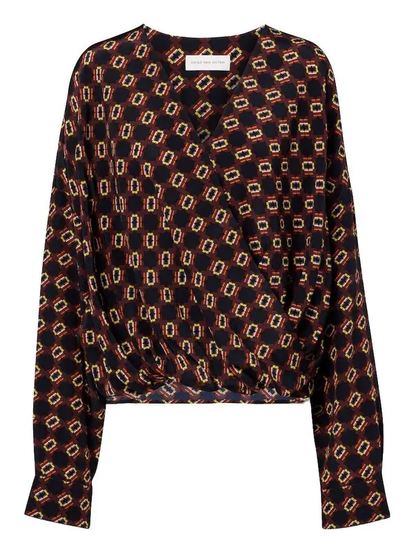 Dries Van Noten Draped Printed Silk Top - Blue