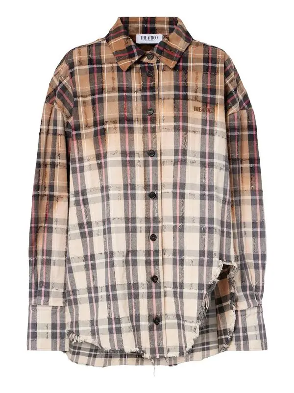 Attico Diana Checked Cotton Flannel Shirt - Beige