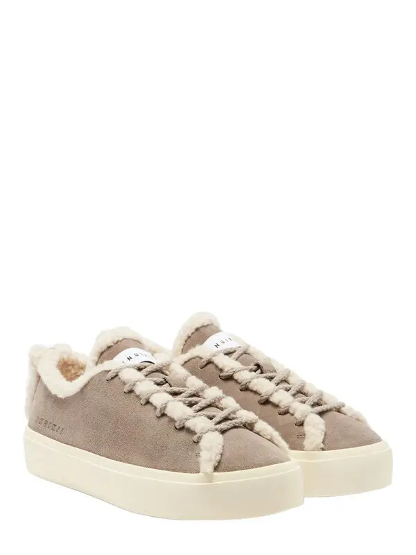 Inuikii Shearling-trimmed Suede Low-top Sneakers - Grey