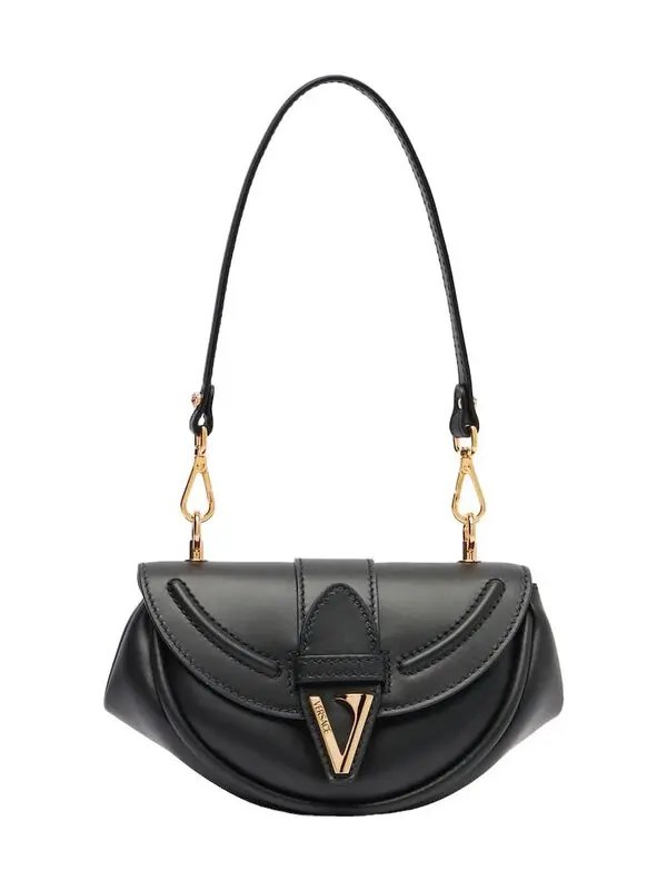 Versace Virtus Small Leather Shoulder Bag - Black