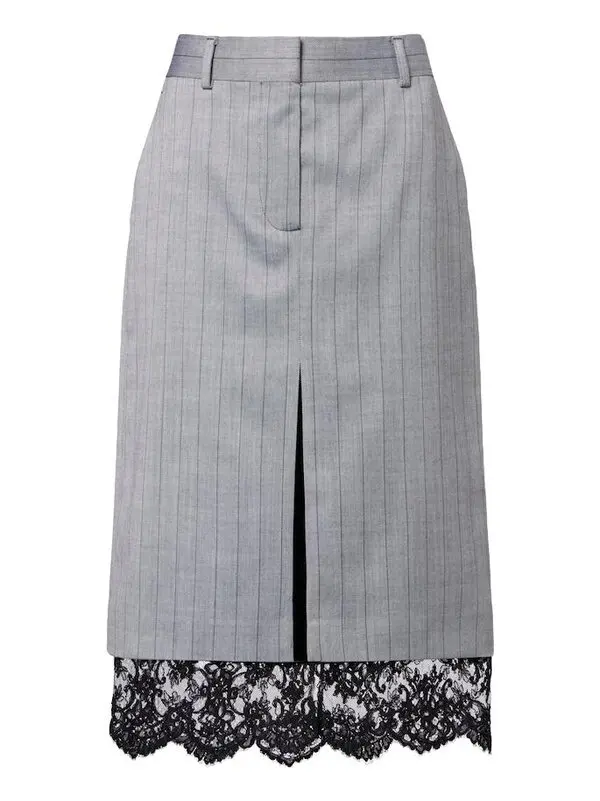 Stella McCartney Pinestripe Wool Midi Skirt - Grey