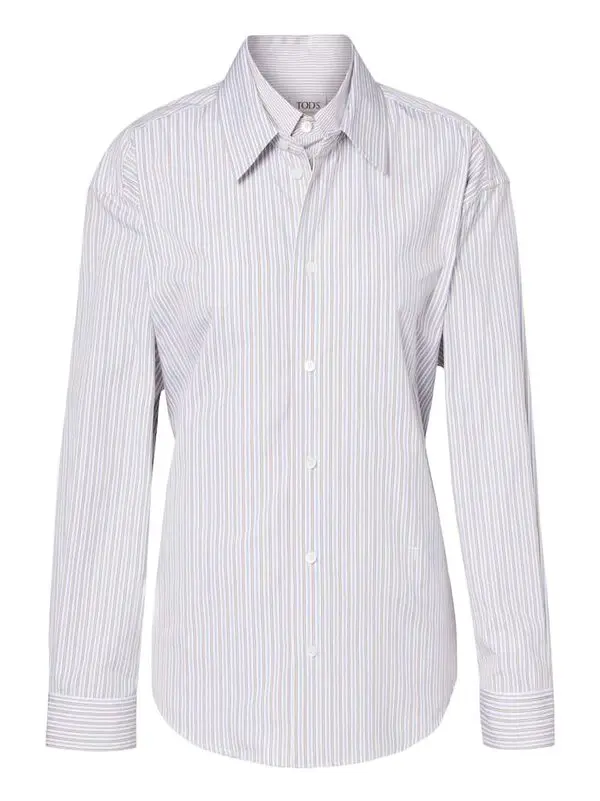TOD'S Belted Striped Cotton Poplin Shirt - White