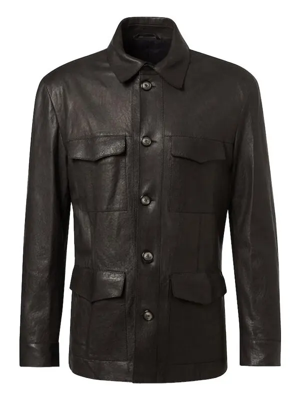 Giorgio Armani Leather Field Jacket - Black
