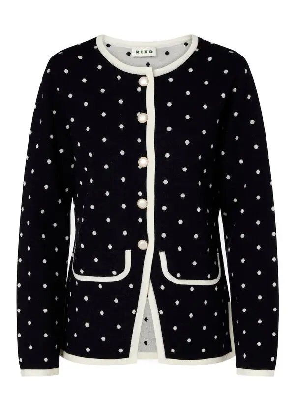 Rixo Mirja Polka-dot Wool-blend Cardigan - Blue