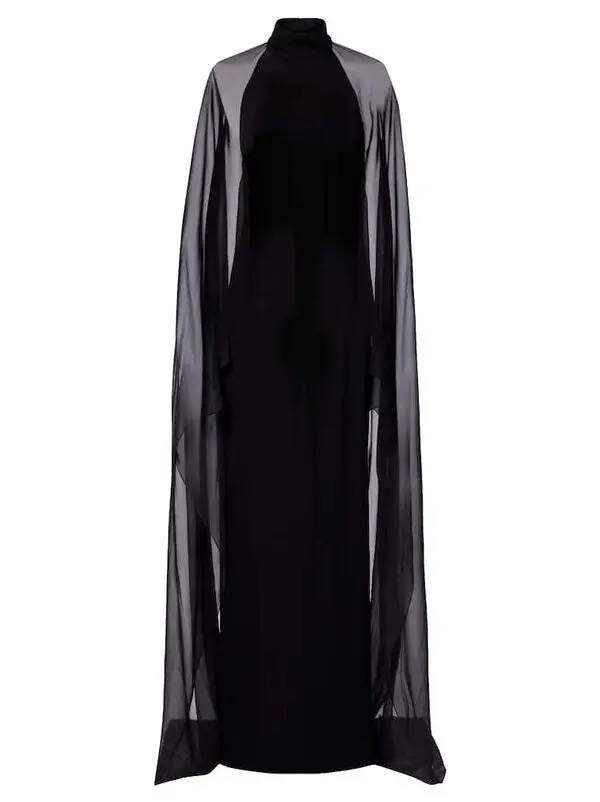 Ralph Lauren Tilly Caped Jersey Gown - Black