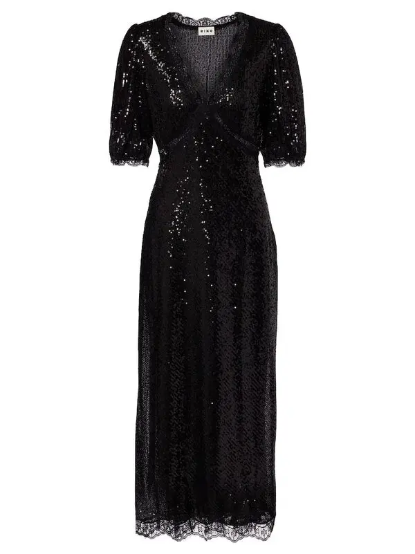 Rixo Verena Sequined Maxi Dress - Black