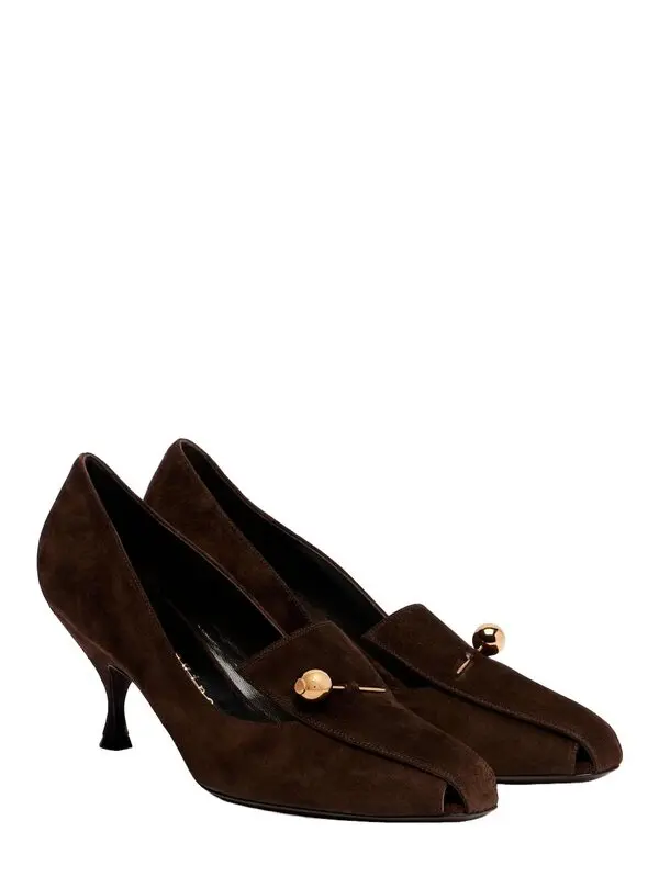HERBERT LEVINE Aperitif Suede Almond-toe Pumps - Brown