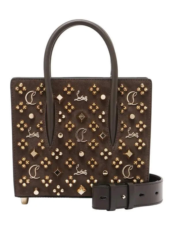 CHRISTIAN LOUBOUTIN Paloma Small Embellished Suede Tote Bag - Brown