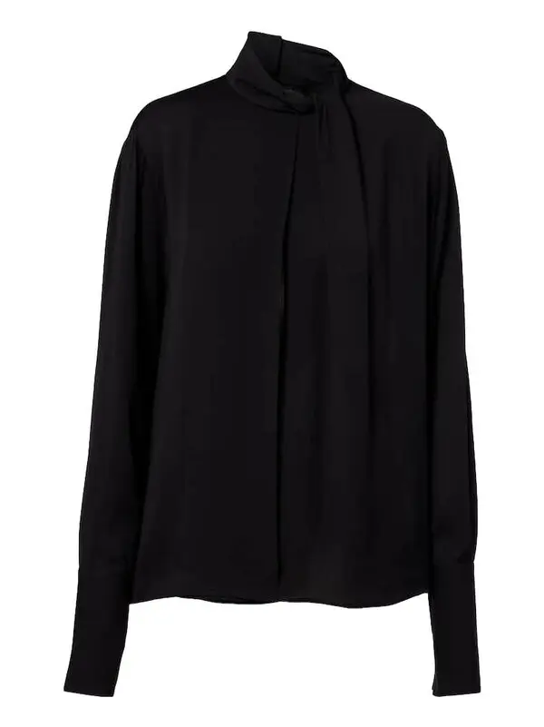 TOM FORD Draped Silk Satin Blouse - Black