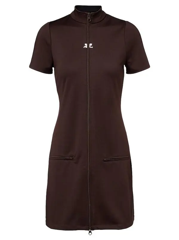 COURREGES Courrèges Interlock Jersey Zip-up Minidress - Brown