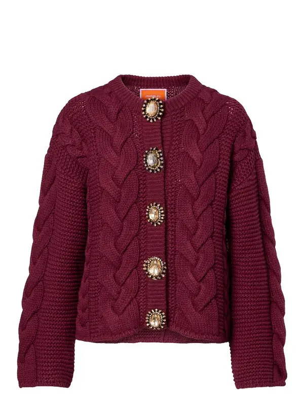 La DoubleJ Portrait Embellished Wool-blend Cardigan - Burgundy