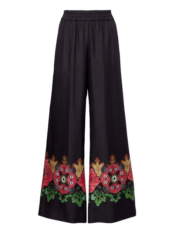 La DoubleJ Printed Silk Twill Palazzo Pants - Black