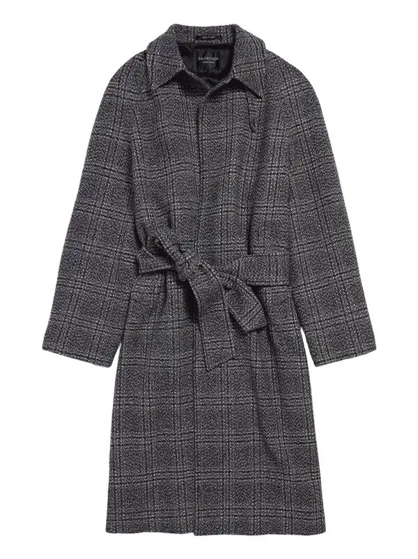 Balenciaga Vintage Checked Wool Raglan Coat - Black