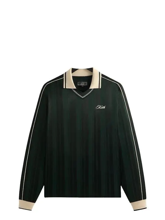 Kith Pinstripe Tricot Panelled Long Sleeve Polo Shirt - Stadium