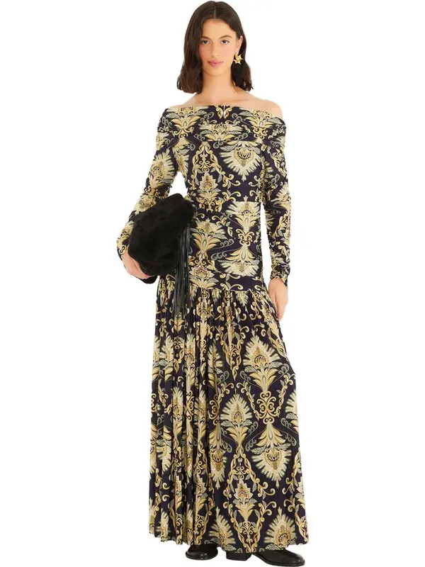 Farm Rio Arabesque Off-shoulder Maxi Dress - Wonderful Arabesque Blue