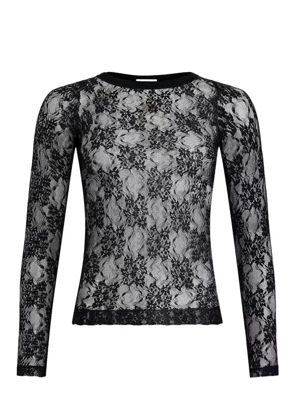 Patou Lace Floral Long-sleeve Top - Black