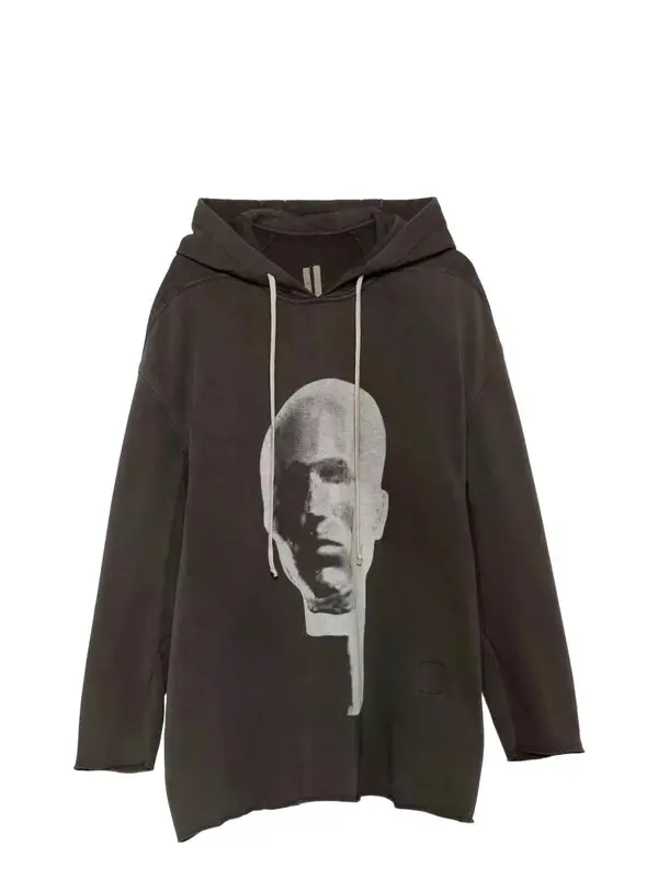 Rick Owens Head-print Drawstring Hoodie - Grey