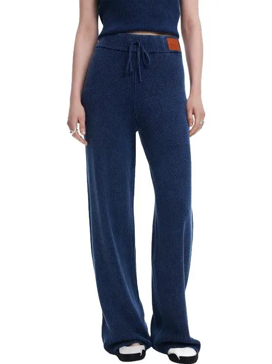 Desigual Ribbed Cotton Drawstring Pants - Blue