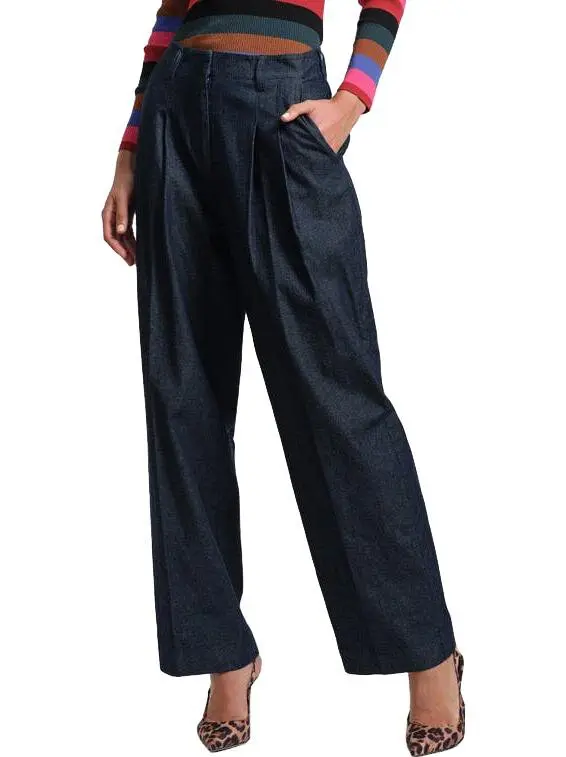 ISAAC MIZRAHI NEW YORK Pleated Wide Leg Jeans - Indigo