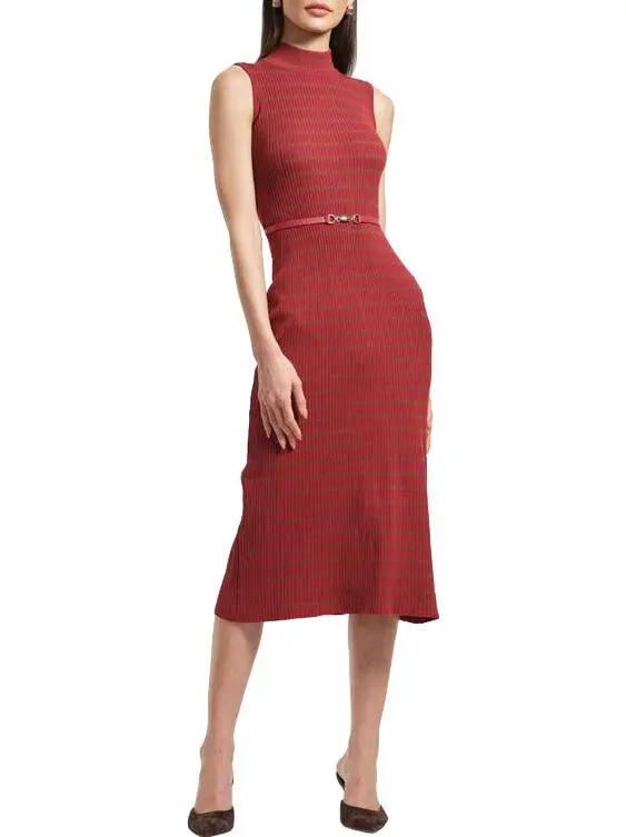 ISAAC MIZRAHI NEW YORK Sleeveless Rib Midi Sweater Dress - Red/dachshund