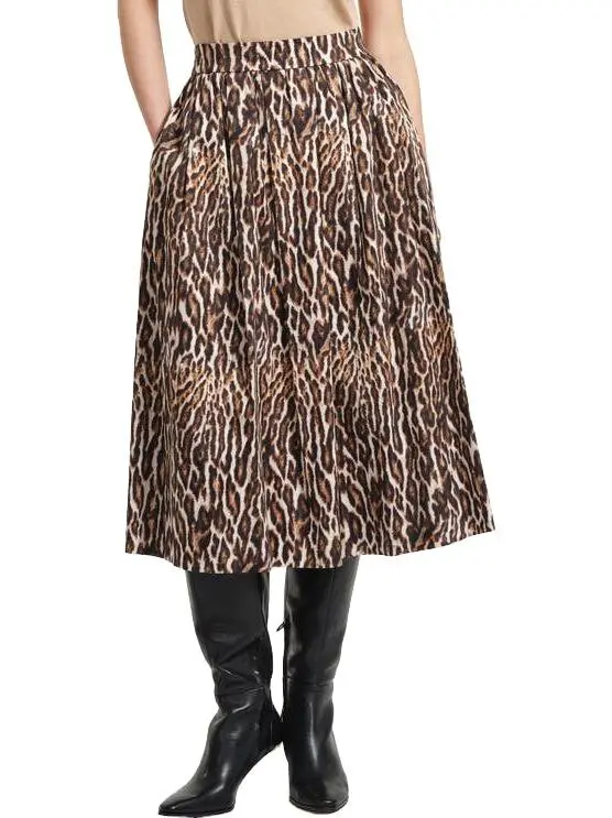 ISAAC MIZRAHI NEW YORK Stretch Cotton Sateen Midi Skirt - Leopard