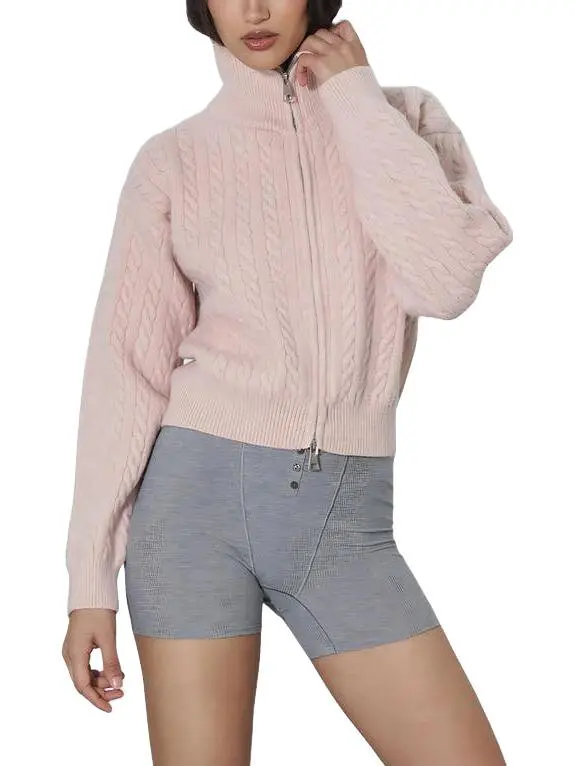 FIND ME NOW Front Zip Cable Stitch Cardigan - Dusty Pink
