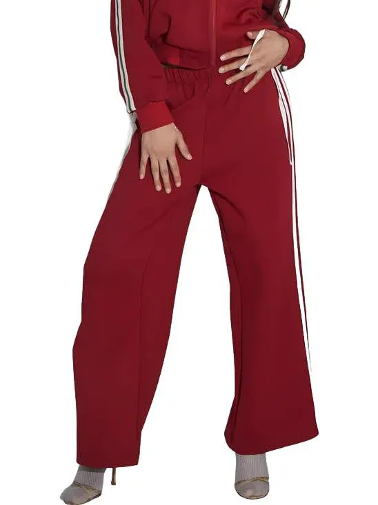 FIND ME NOW Bow Stripe Ponte Track Pants - Deep Red