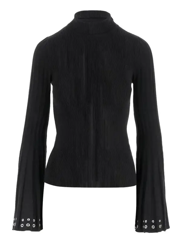 Blumarine Bell-sleeve Embellished Sweater - Black