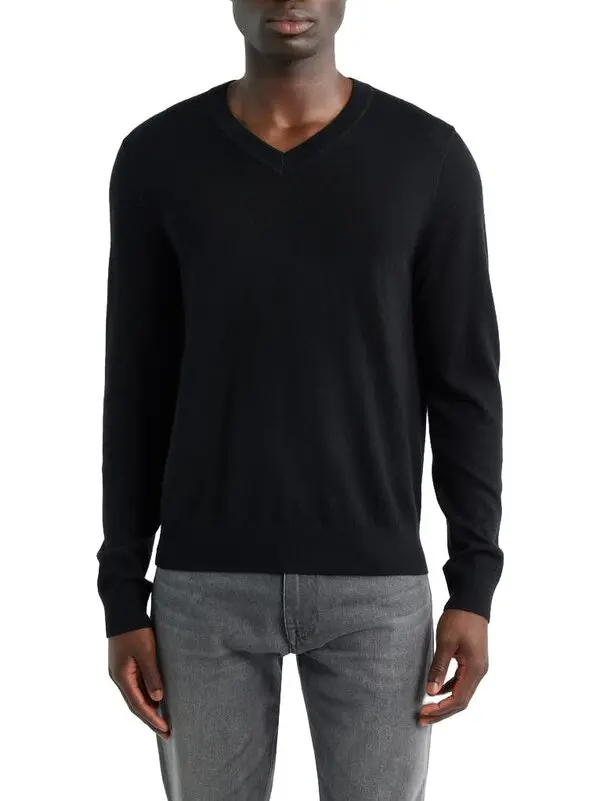 Nordstrom Merino Wool V-neck Sweater - Black Caviar