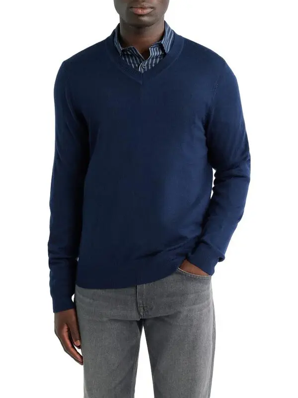 Nordstrom Merino Wool V-neck Sweater - Navy Iris