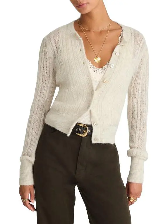 Madewell Pointelle Stitch Alpaca Blend Cardigan - Heather Alabaster