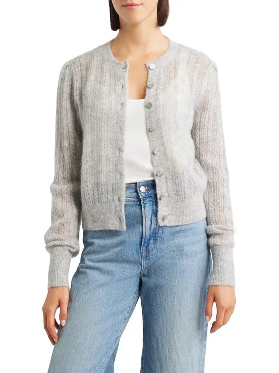Madewell Pointelle Stitch Alpaca Blend Cardigan - Heather Light Grey