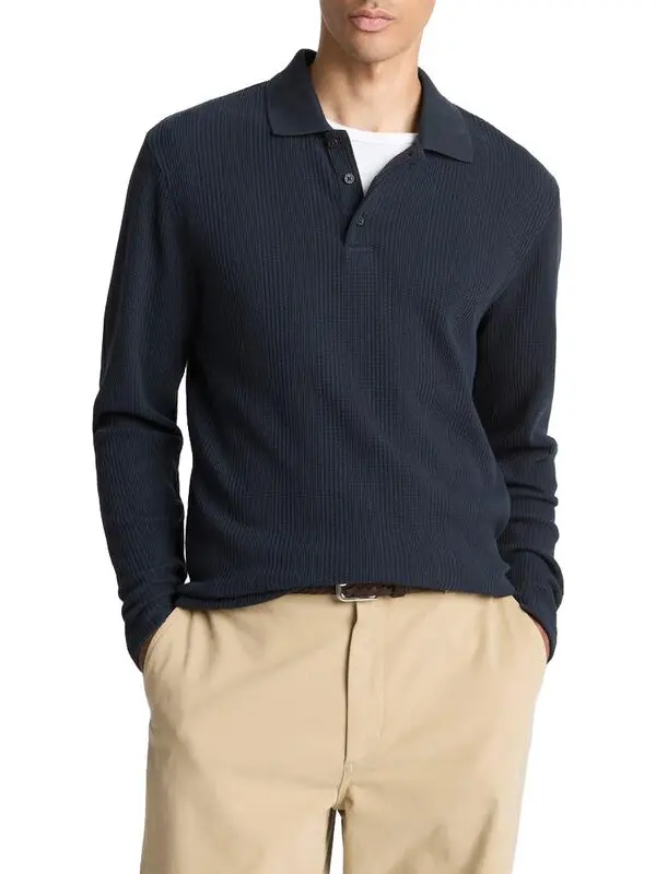 Vince Variegated Texture Long Sleeve Polo - Coastal