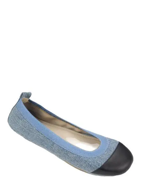 Yosi Samra Samantha Foldable Ballerina - Denim/black Leather